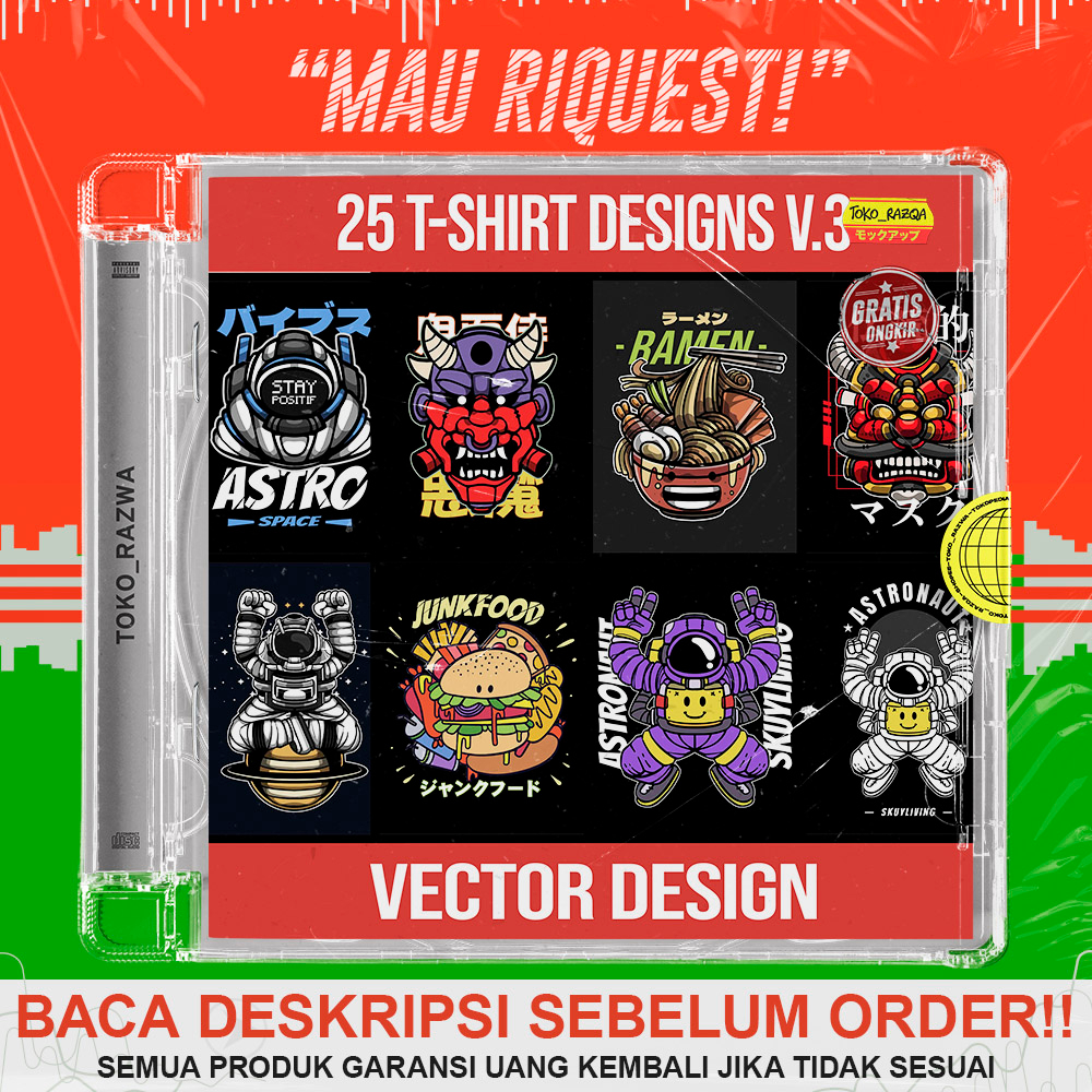 Jual 25 T-Shirt Designs V.3 - Disain Sablon DTF - DTG - STICKER ...