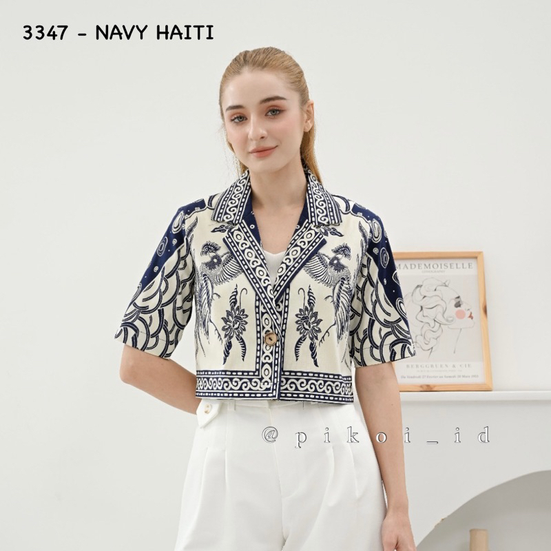 Jual Pikoi_id | Atasan batik wanita modern / crop top kemeja kerah batik / semi outer batik 3347 ...