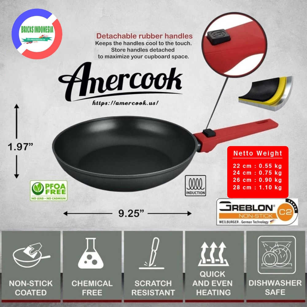 Jual Teflon Amercook Fry Pan Lapisan Anti Lengket Greblon C2 Black ...