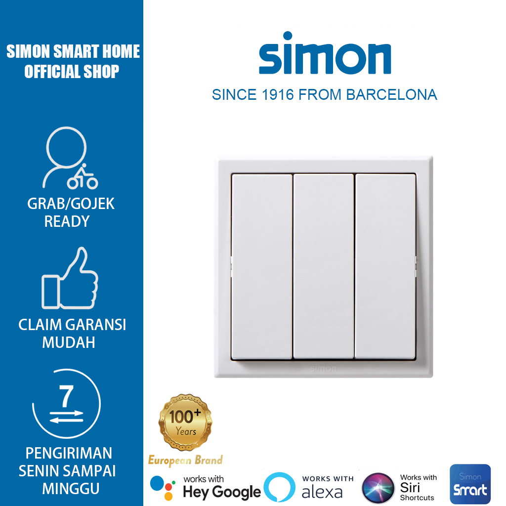 Jual Simon - Saklar E3 3 Gang 1 Way Switch And Socket Putih (White ...