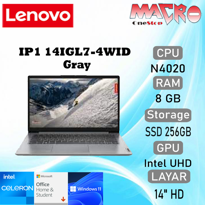 Jual LENOVO IP1 14IGL7-4WID ( intel N4020/8GB/ 256GB SSD/ 14"LED HD SVA ...