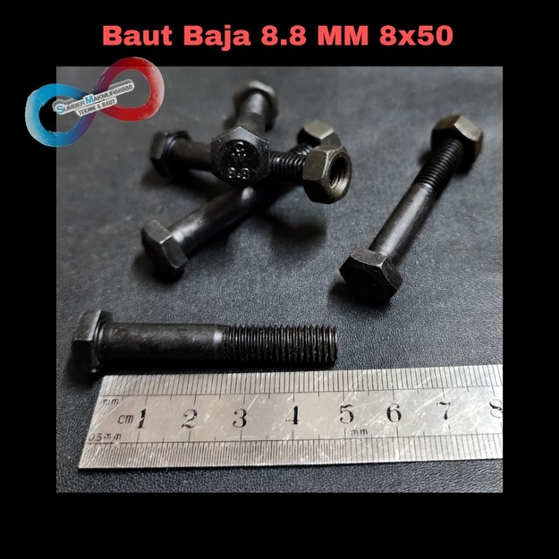 Jual Baut Mur Baja htb (grade 8.8) 8x50 mm TIDAK FULLDRAT | Shopee Indonesia