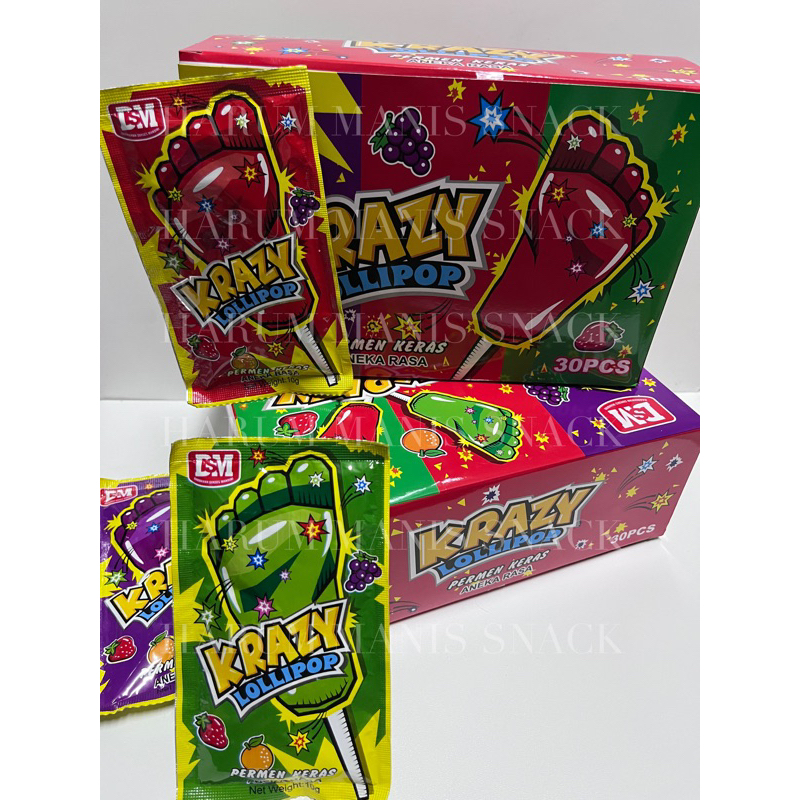 Jual DSM Krazy Lollipop Kaki Box Permen Keras Loli isi 30 pcs | Shopee ...