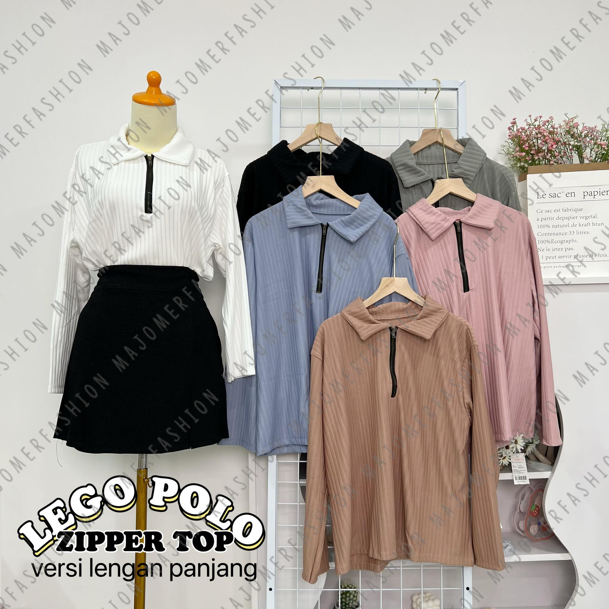 Jual Majomer | Lego Polo Zipper Lengan Panjang Top - Atasan Wanita Kaos ...