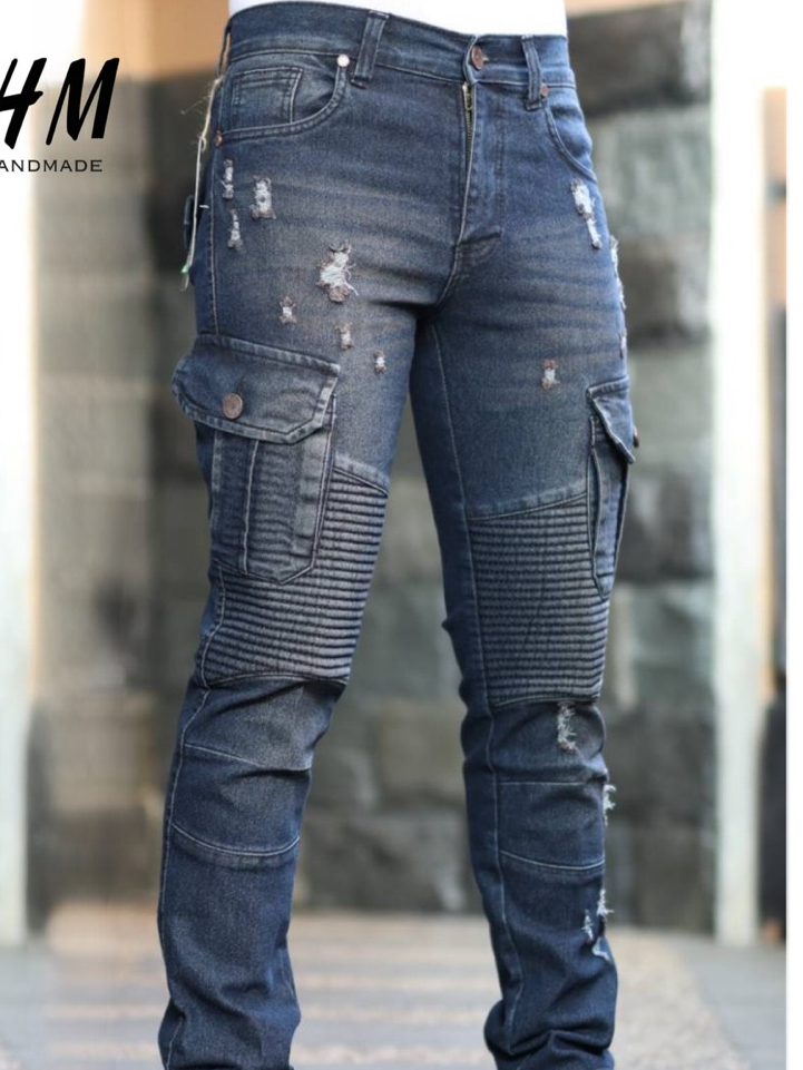 Jual NEW CARGO BIKER RIPPED DENIM STREETCH ORIGINAL 28-34 JEANS LONG ...