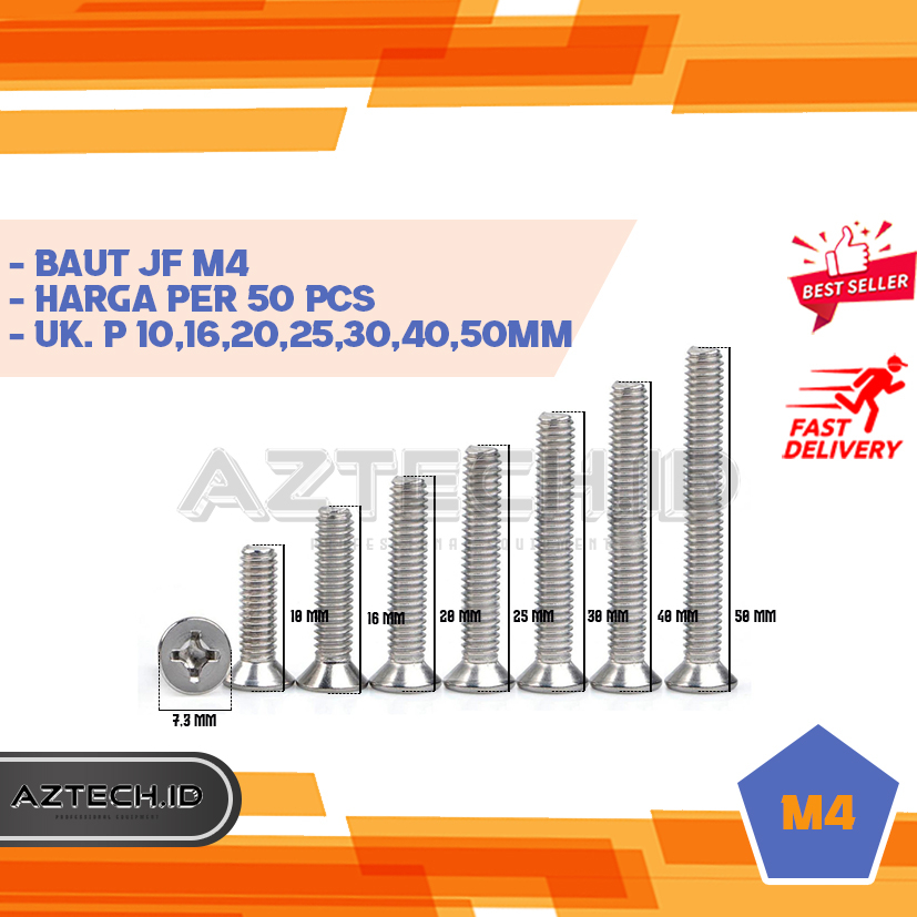 Jual Baut JF / Sekrup flat / skrup machine screw / mur jf galvanis putih M4 per 50pcs | Shopee ...