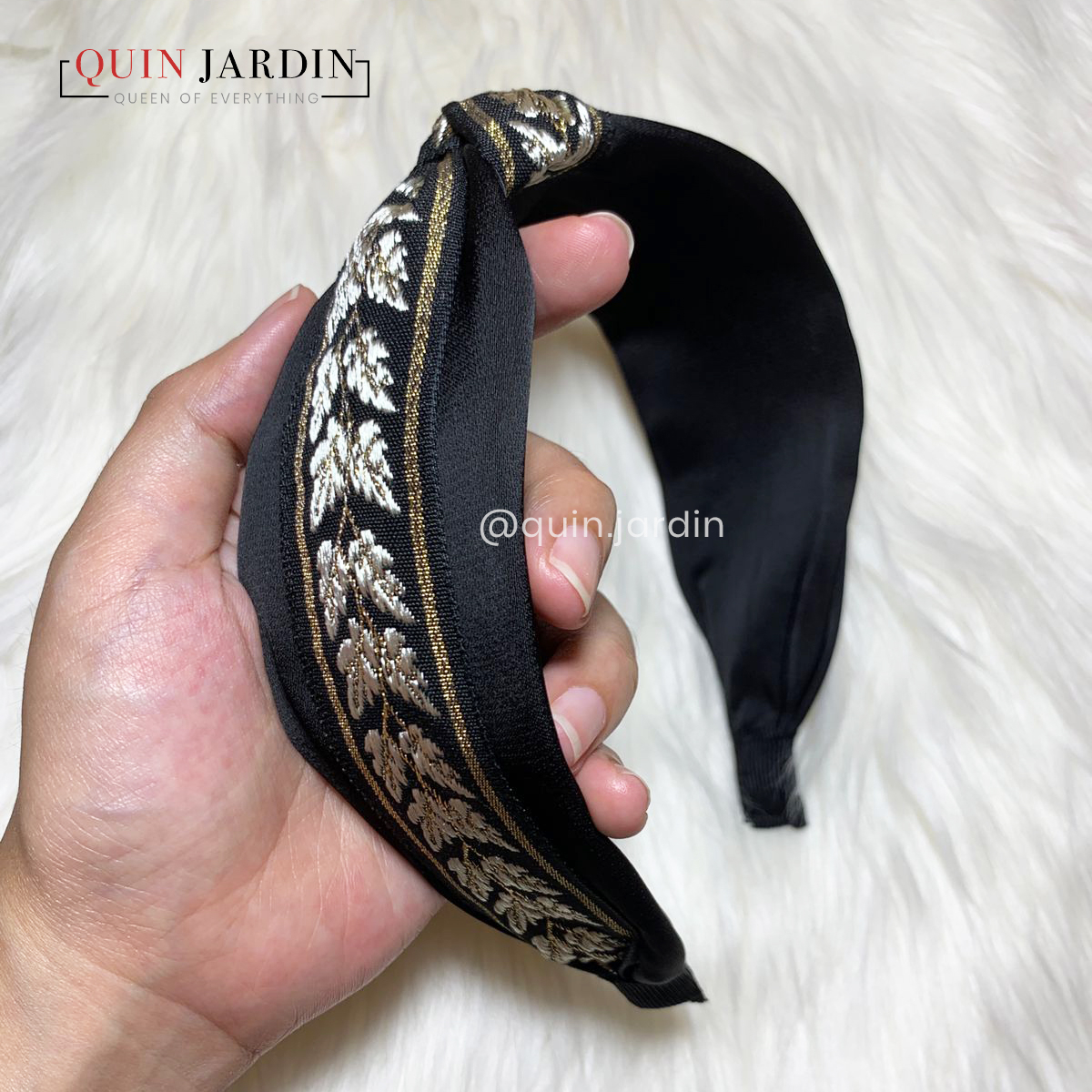 Jual Bando Rambut Besar Motif Daun / Bando Silang 5cm Motif Bordir ...