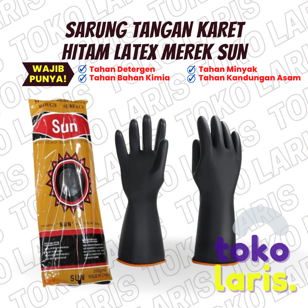 Jual SARUNG TANGAN KARET LATEX LATEKS HITAM PANJANG SUN ORIGINAL TAHAN ...