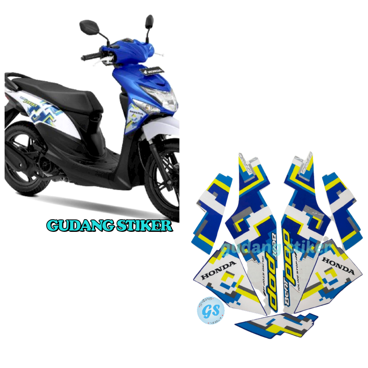 Jual Stiker Striping Lis Motor Honda BEAT Pop 2017 Iss Putih-Biru ...