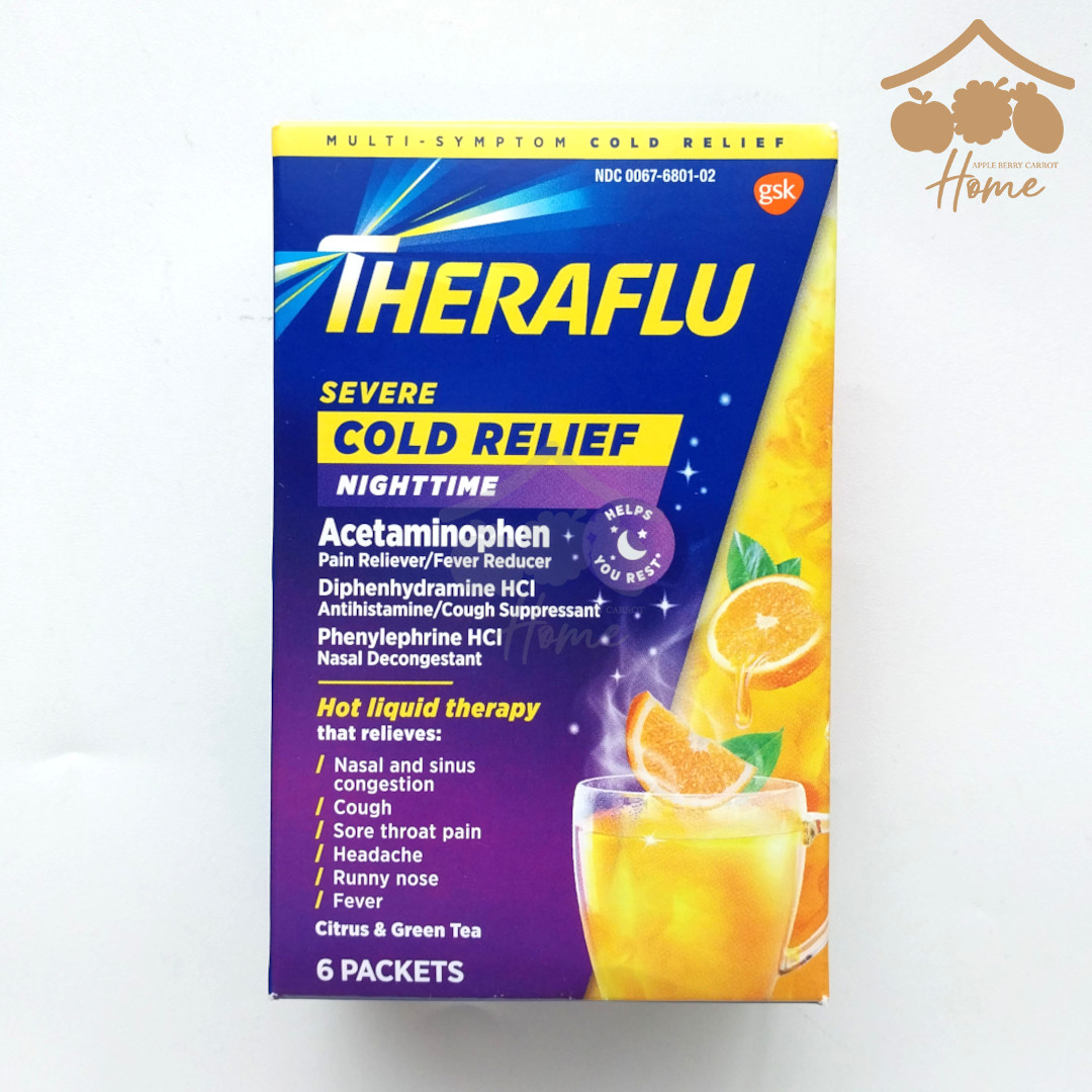 Jual Theraflu Nighttime Severe Cold & Cough Relief Honey Lemon Tea 6 ...