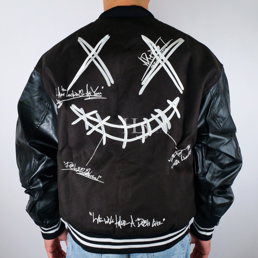 Jual Ricky is Clown Deconstructed Varsity Jacket All Black | Shopee ...