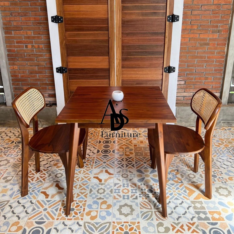 Jual meja makan cafe rotan meja makan minimalis kayu jati set meja makan cafe resto | Shopee ...