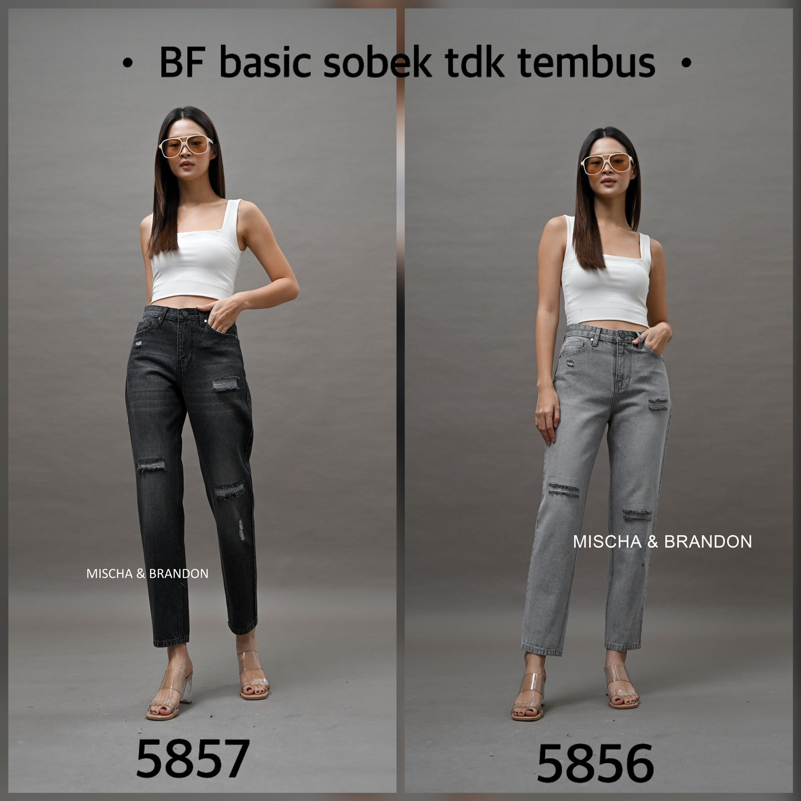 Jual MISCHA BRANDON BF BASIC JEANS SOBEK TIDAK TEMBUS SNOW | Shopee ...