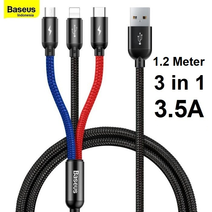 Jual BASEUS ORIGINAL Kabel Data Three Primary Colors 3 in 1 Cable 3.5A ...