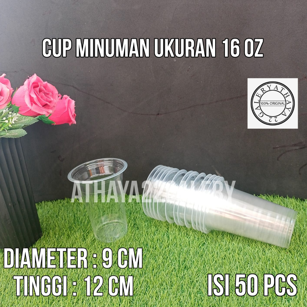 Jual cup minuman plastik gelas plastik cup pop ice ukuran 16 oz isi 50 ...