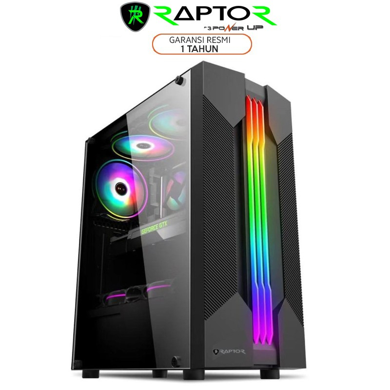 Jual Casing PC Gaming RAPTOR Black Strike 1626 with LED Include PSU ...
