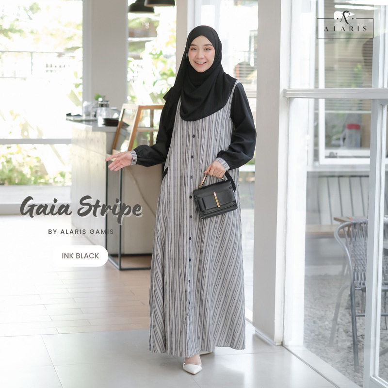 Jual Gaia Stripe / Gamis Katun Salur / Gamis Garis Garis / Gamis Casual / Casual Dress / Gamis ...