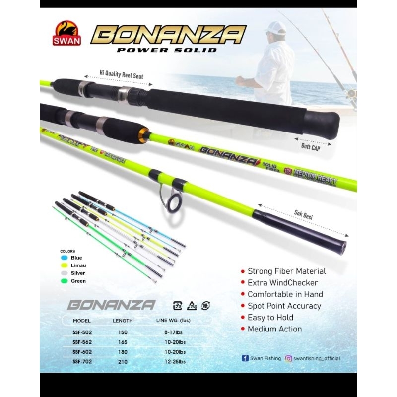 Jual joran swan bonanza 150 165 180 210 joran solid fiber full busa ...