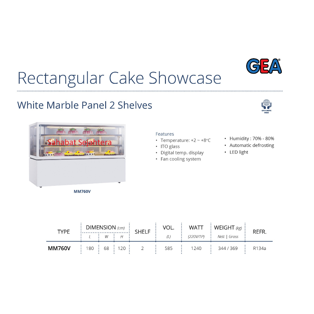 Jual GEA Rectangular Cake Showcase White Marble MM760V Kabinet Display Pajangan Kue 585L ...