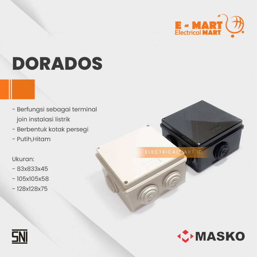Jual Masko Duradus 83x83x45mm PVC Juction BOX Hitam Putih 8cm Dorados ...