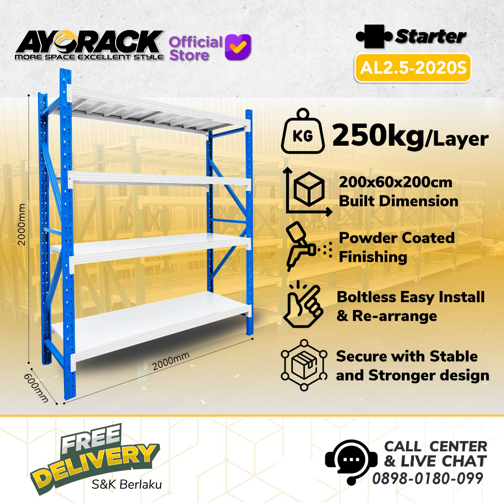 Jual RAK GUDANG BESI 2 METER 4 TINGKAT AYORACK AL2.5-2020S LIGHT DUTY ...