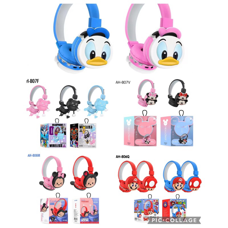 Jual [ AH-806M / 807F ] HEADPHONE BANDO BLUETOOTH/WIRELESS KARAKTER KAWS / SUPERMARIO / DONALD ...