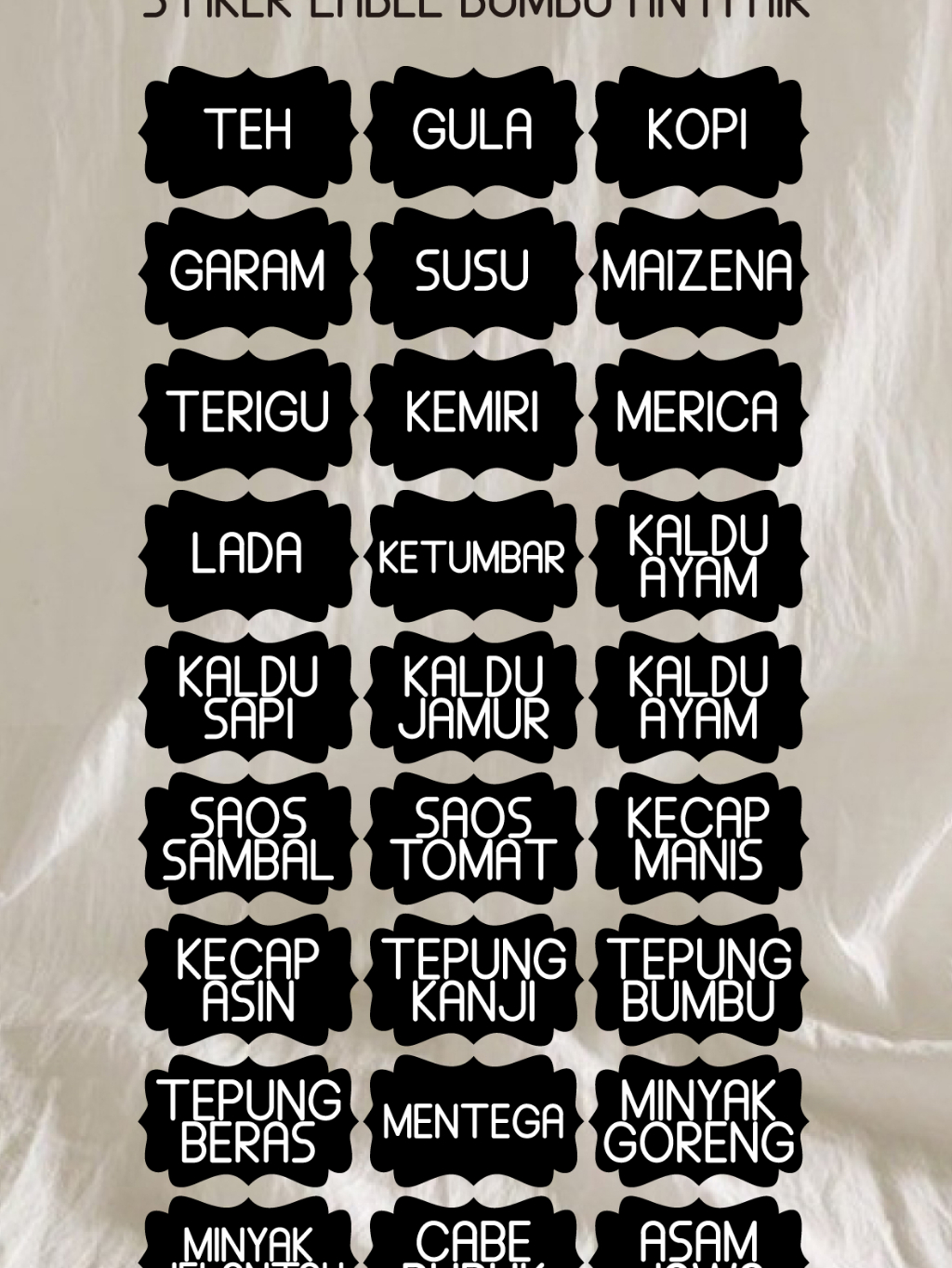 Jual CUSTOM 24 pcs Sticker label tempat bumbu dapur Stiker Label Dapur ...