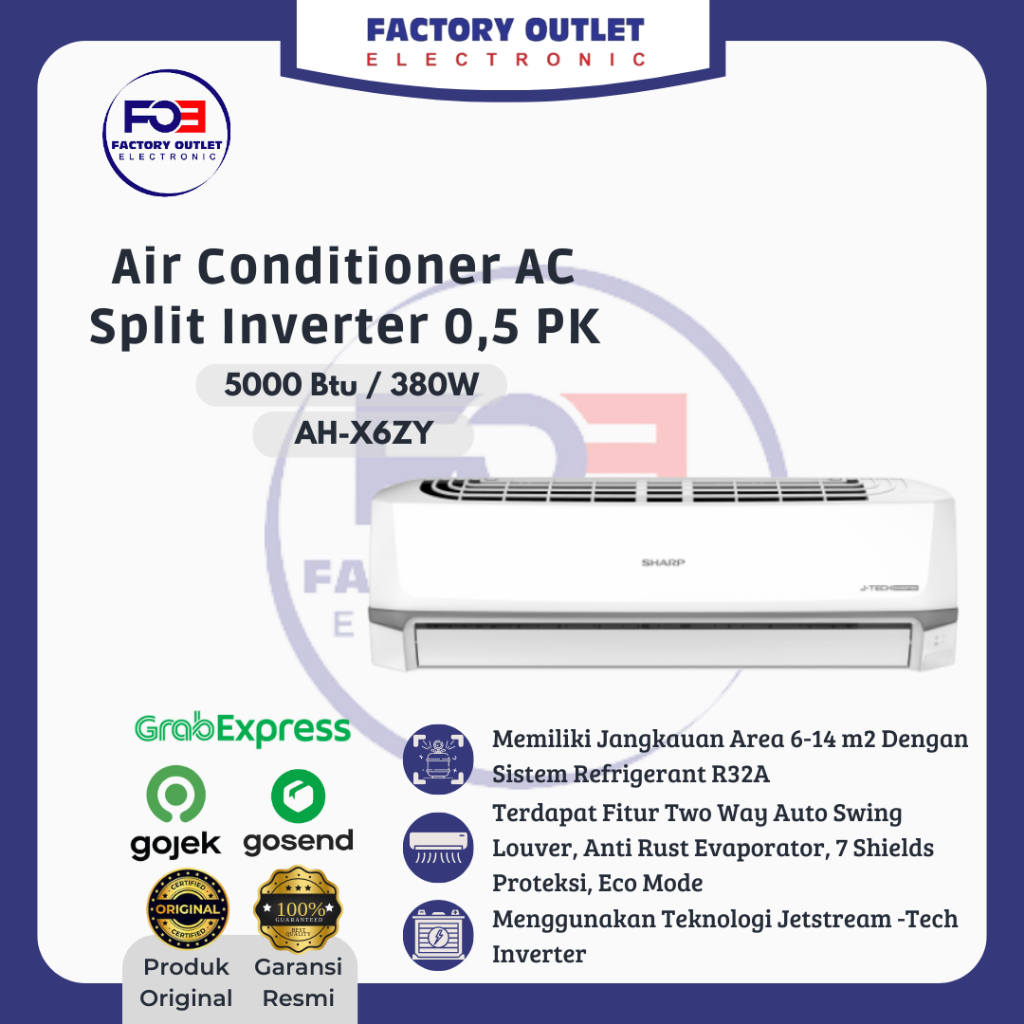 Jual SHARP AH-X6ZY AC Split J-Tech Inverter Series 0.5PK 1/2 PK Unit ...