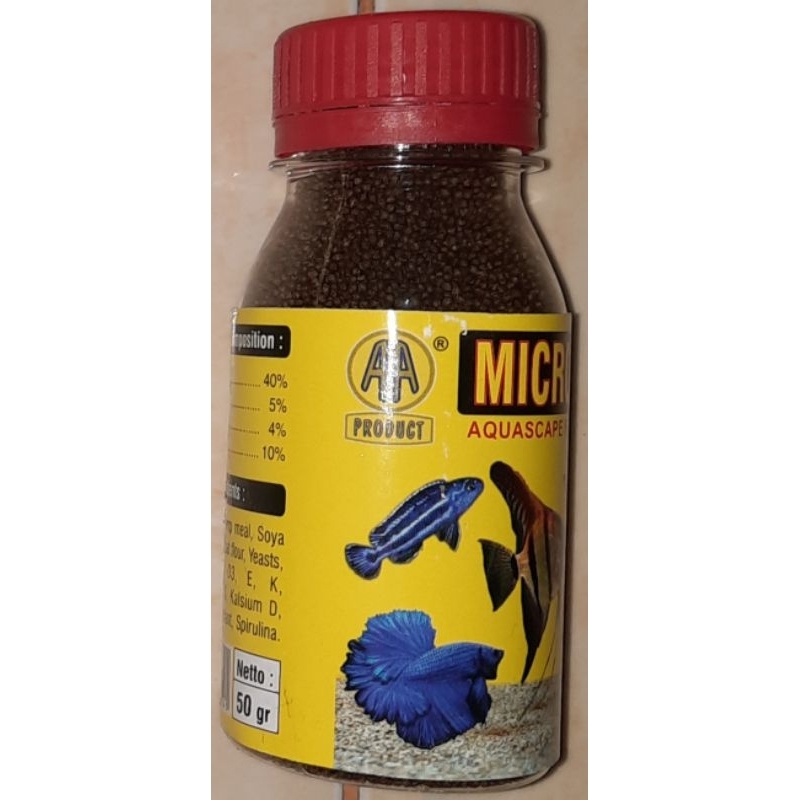 Jual pelet micro vit akari 0.5 mm 50 gram ( floating ) ( botol lada ...