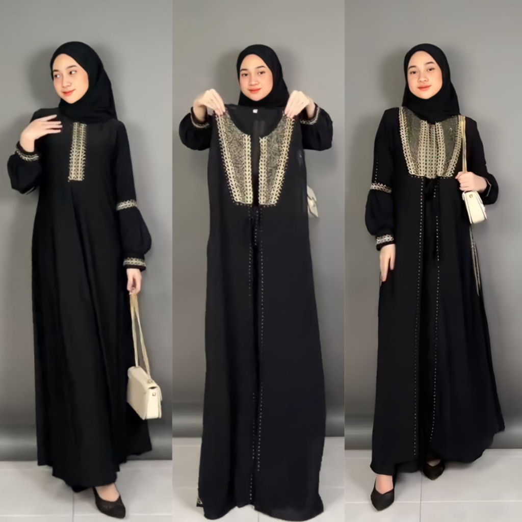 Jual Abaya dubai padi -dubai rompi lepas pasang gold dan coklat | Shopee Indonesia