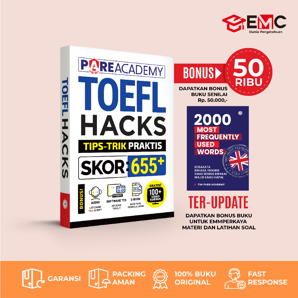 Jual EMC Buku TOEFL Pare Academy TOEFL Hacks Tips-Trik Praktis Skor 655+ | Shopee Indonesia