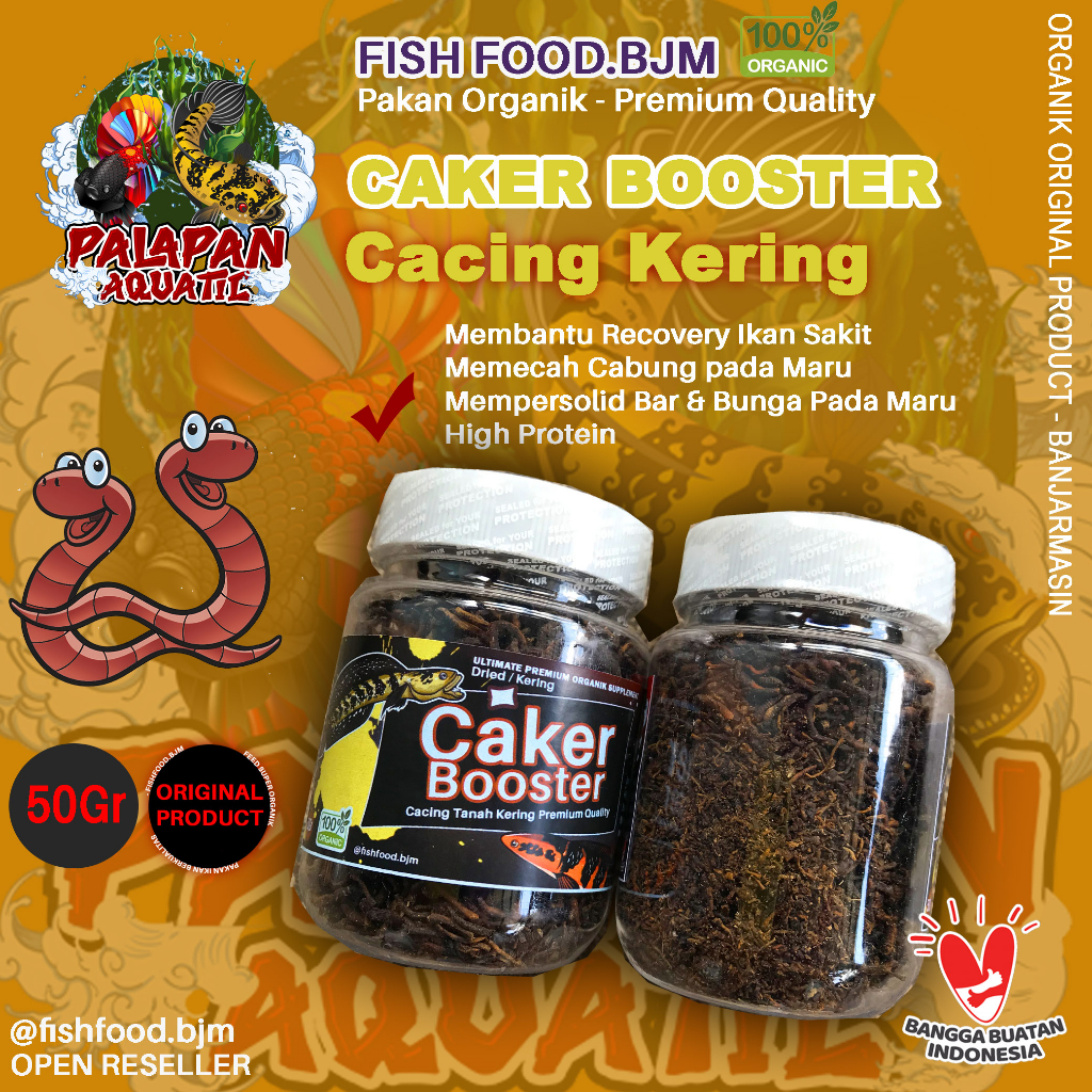 Jual Pakan Ikan Hias Cacing Tanah Kering / Caker Booster / Pakan Ikan ...