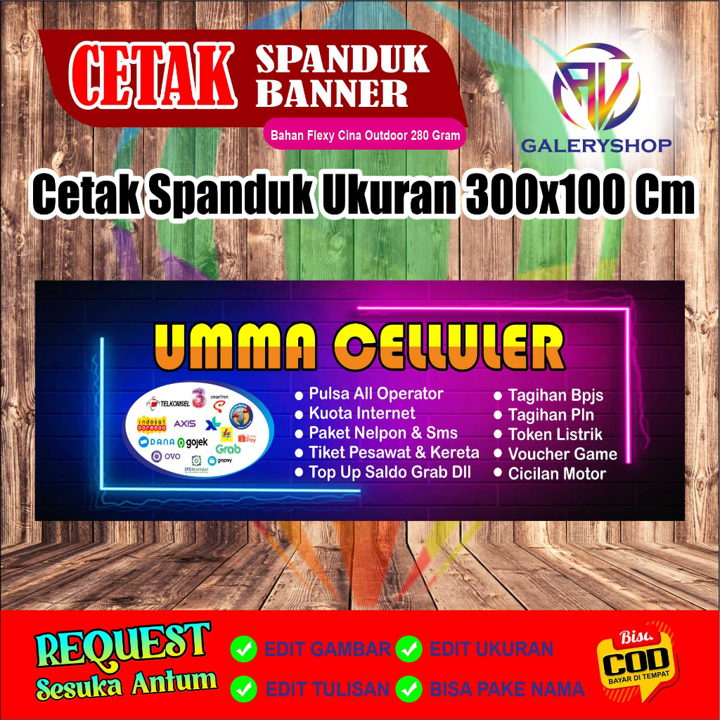 Jual spanduk konter,jualan pulsa, cell dll ukuran 300x100 cm | Shopee ...