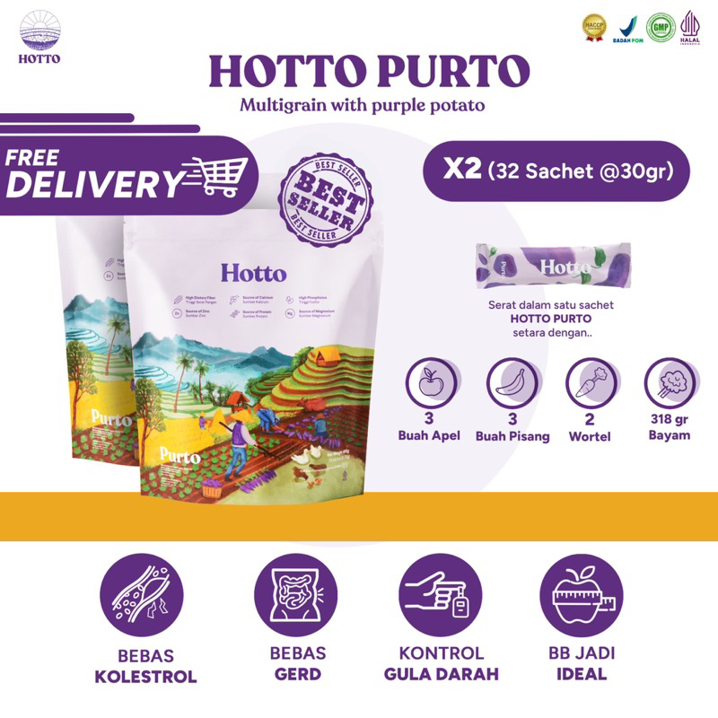 Jual Hotto Purto Superfood Multigrain - 2 Pouch terdiri dari 32 Sachet ...