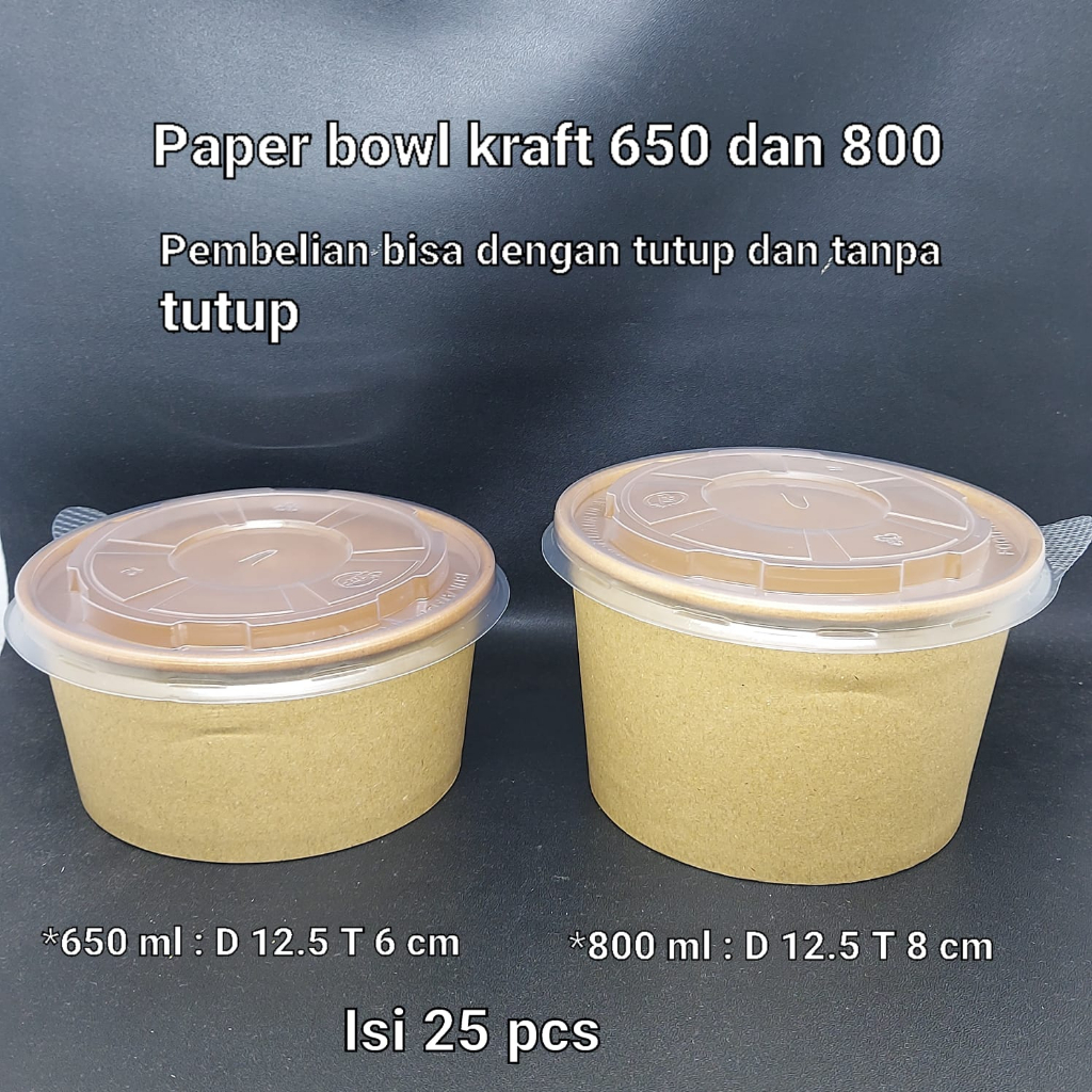 Jual Paper Bowl Kraft 650 ml 800 ml Mangkok Kertas Kraft isi 25 | Shopee Indonesia