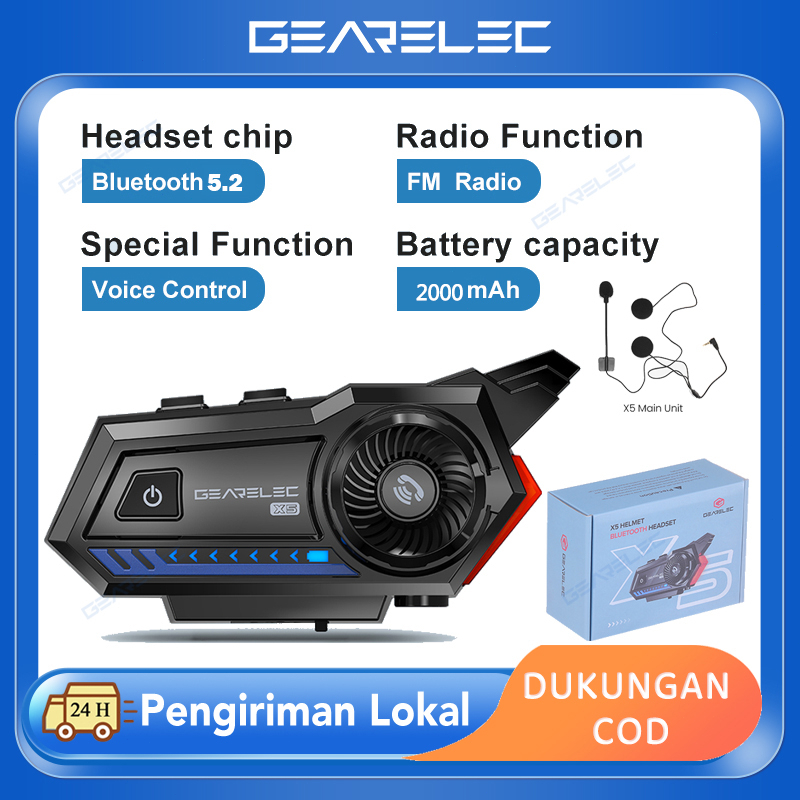 Jual GEARELEC X5 Bluetooth Sepeda Motor Helm Headset Hands Free Call BT ...