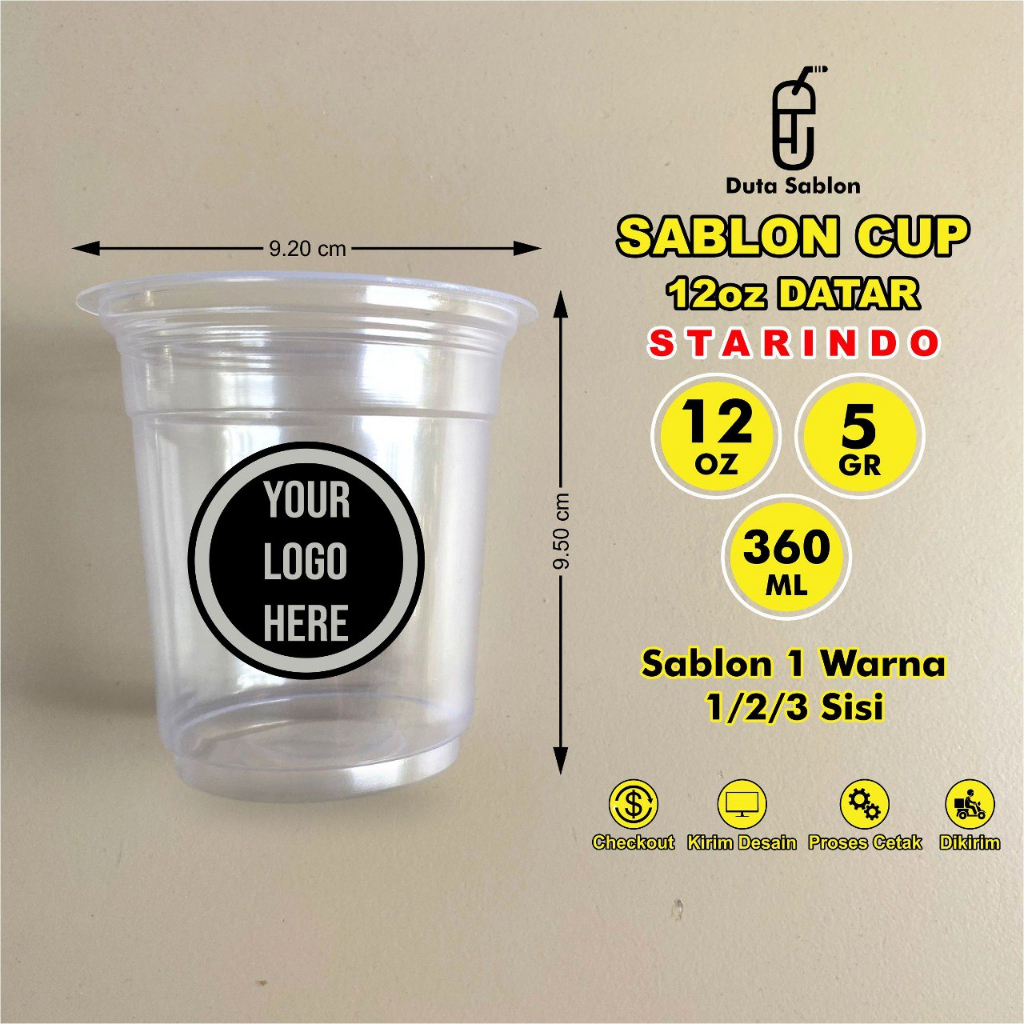 Jual Sablon cup minuman 12 oz datar 5,2gram gelas plastik STARINDO ...