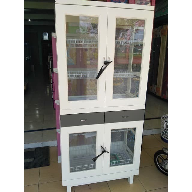 Jual Lemari rak piring 2 pintu kayu dengan pintu kaca | Shopee Indonesia