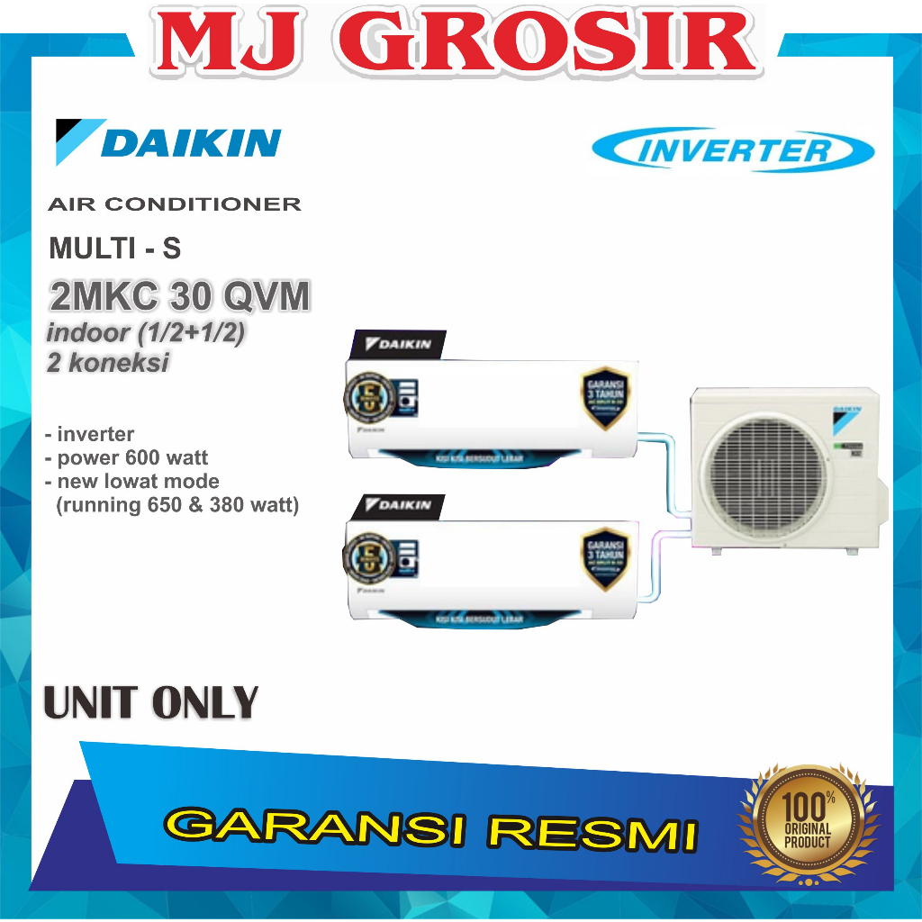 Jual AC DAIKIN MULTI S 2 Koneksi 2MKC30QVM (1/2PK + 1/2PK)/(15+15) | Shopee Indonesia