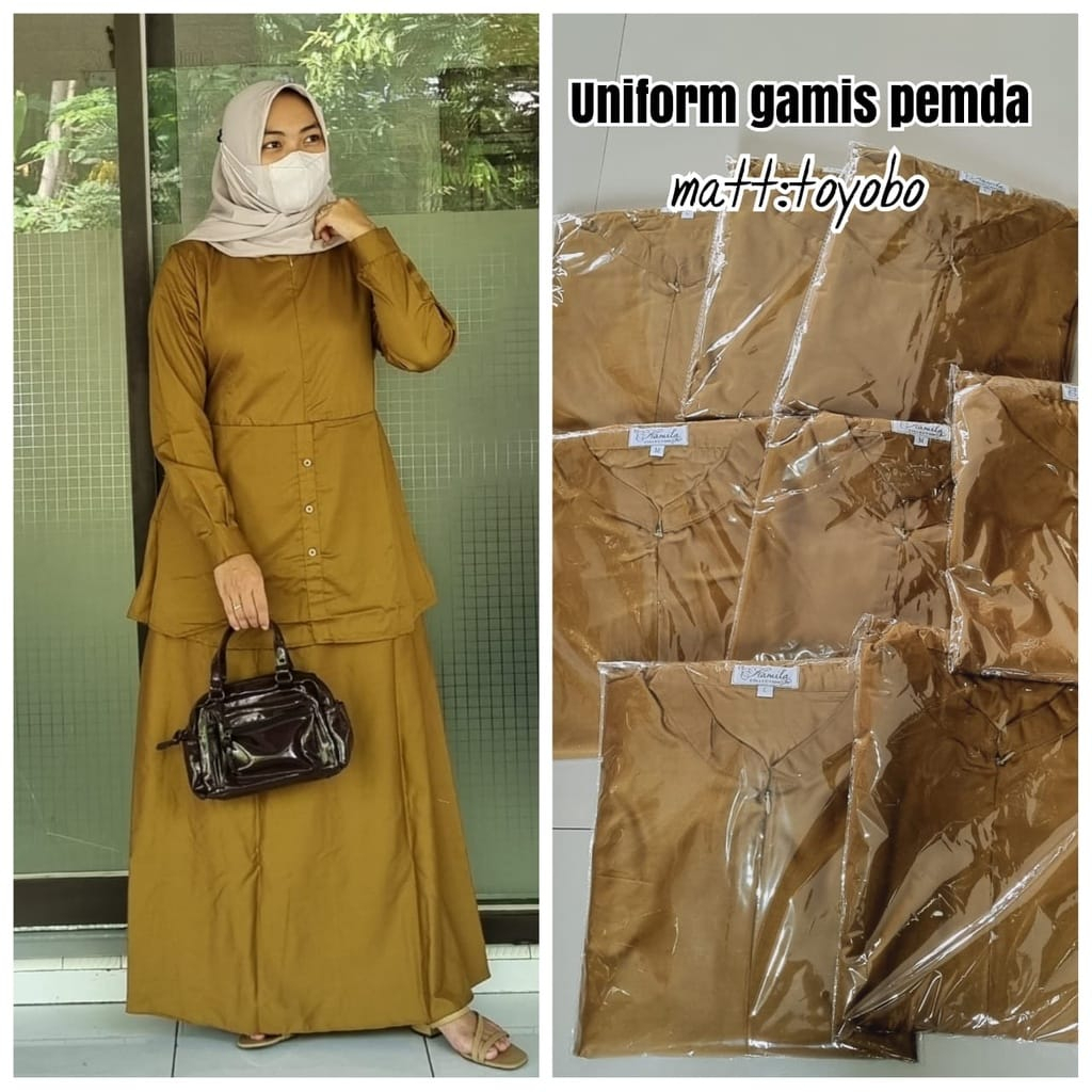 Jual SET SERAGAM DINAS TOYOBO {TUNIK + ROK } S-M-L-XL BAHAN TOYOBO KHAKY /SERAGAM PEMDA /PNS ...