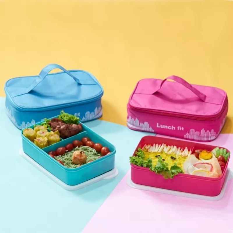 Jual TEMPAT MAKAN PLUS TAS LUNCH FIT SET / KOTAK MAKAN PLASTIK 3 SEKAT | Shopee Indonesia