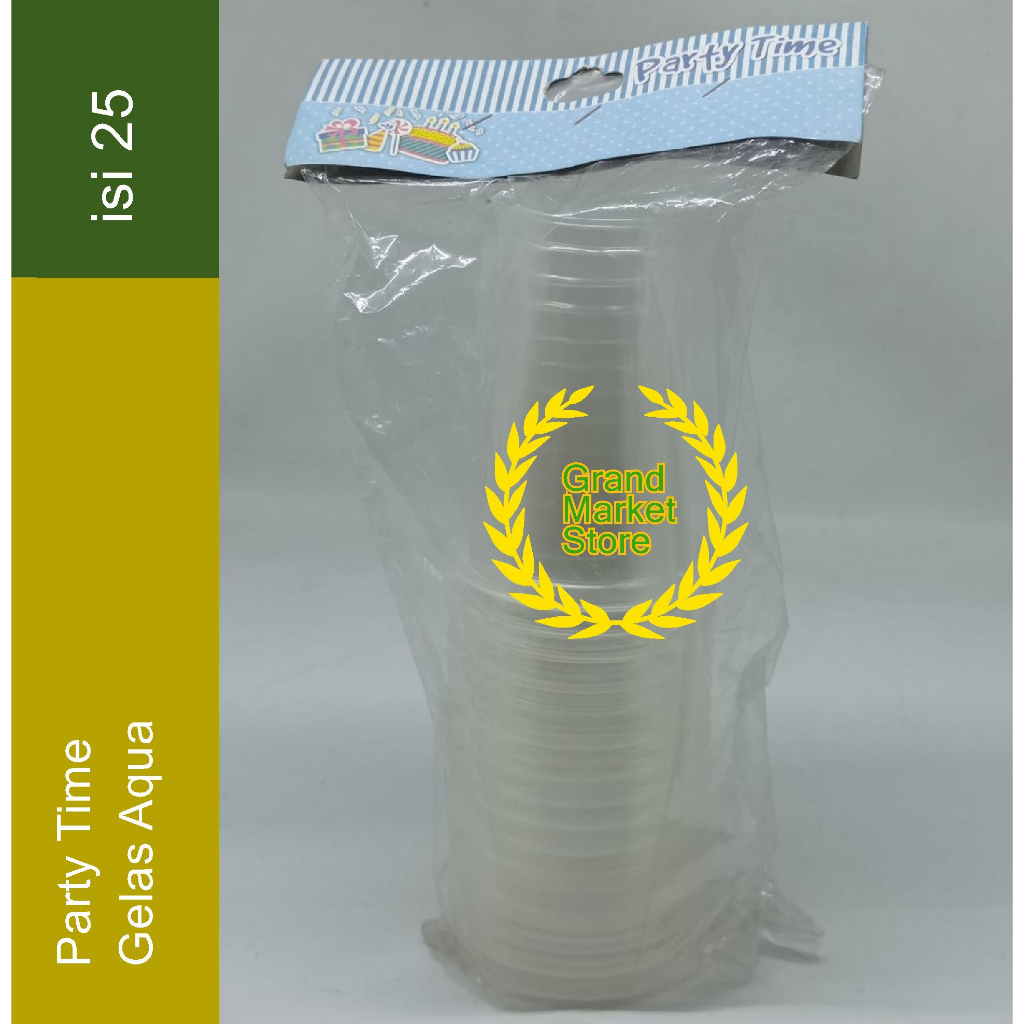 Jual Party Time Gelas Aqua 220 ml Gelas Plastik Bening isi 25 pcs ...