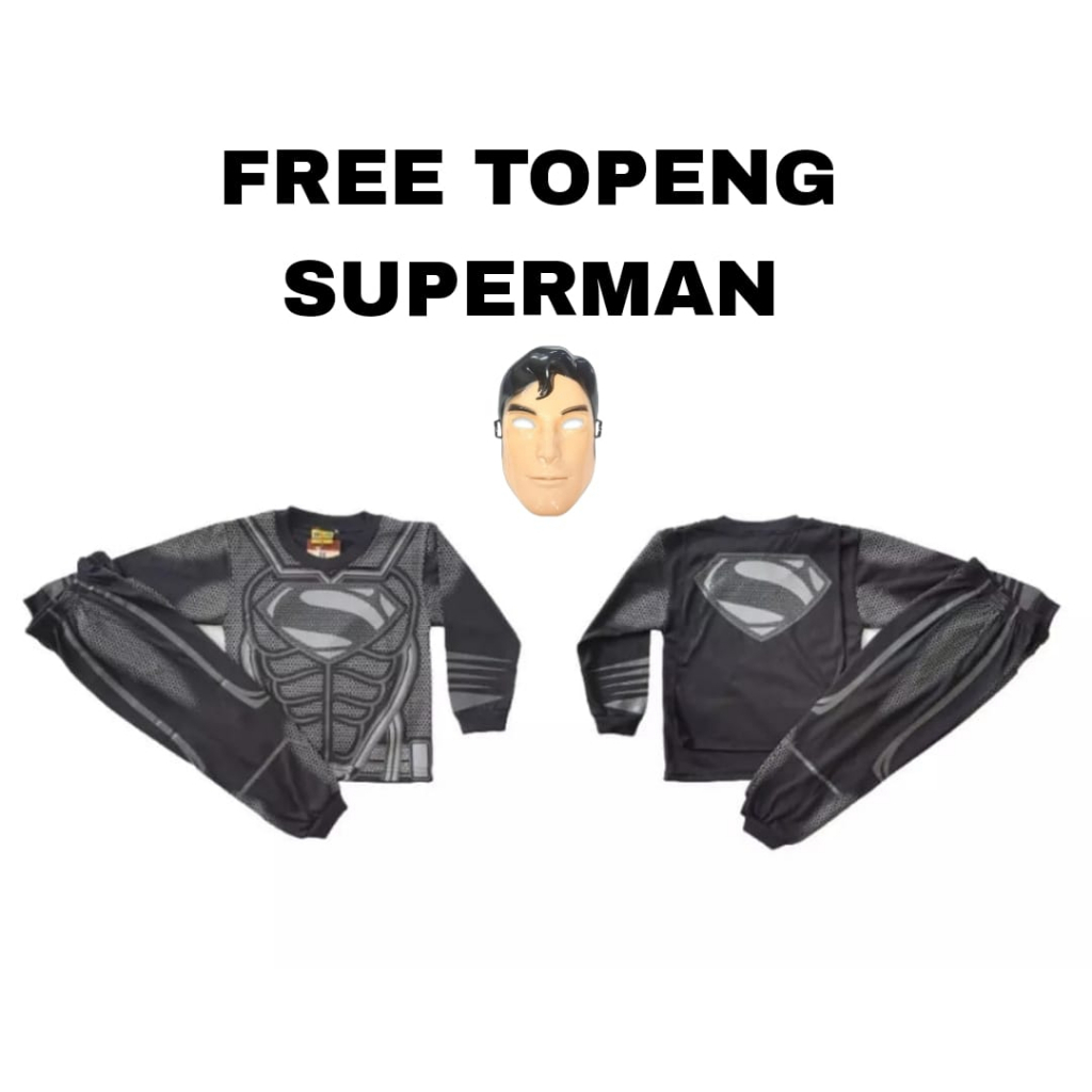 Jual KOSTUM BAJU ANAK SUPERMAN FREE TOPENG BLACK SUPERMAN | Shopee ...