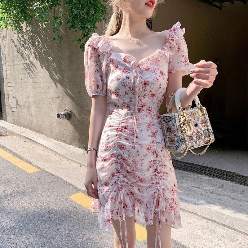 Jual [vipedia] Dress Full Bunga Pink Merah Base Cream Aesthetic Flower ...