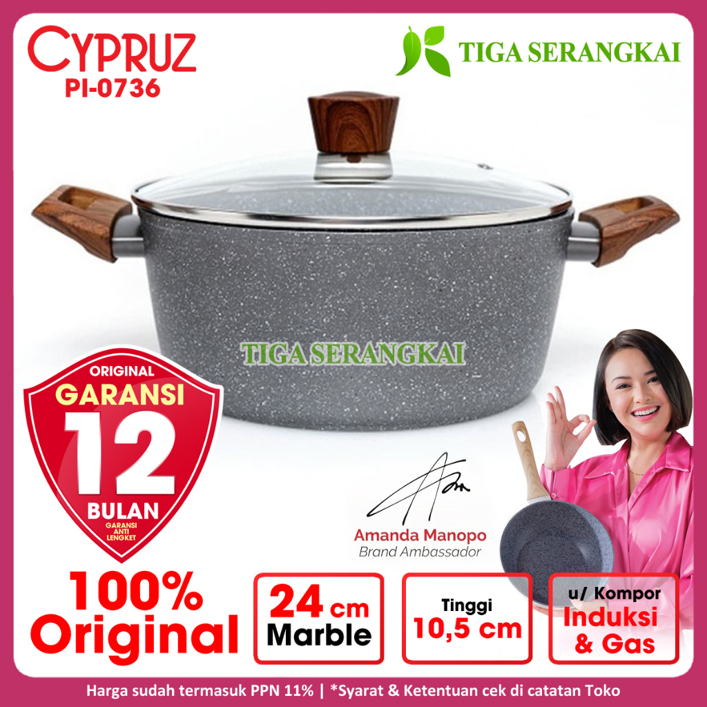 Jual Cypruz Panci Induksi Marble + Tutup Kaca 24 cm PI-0736 | Shopee ...