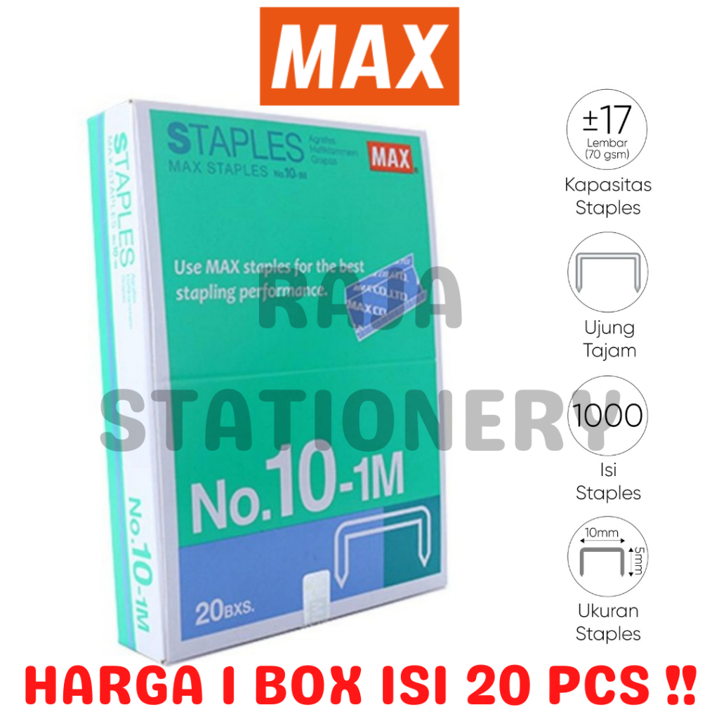 Jual MAX STAPLES NO.10 STEPLES STEPLER HEKTER MAX KECIL NO.10-1M [20PCS ...