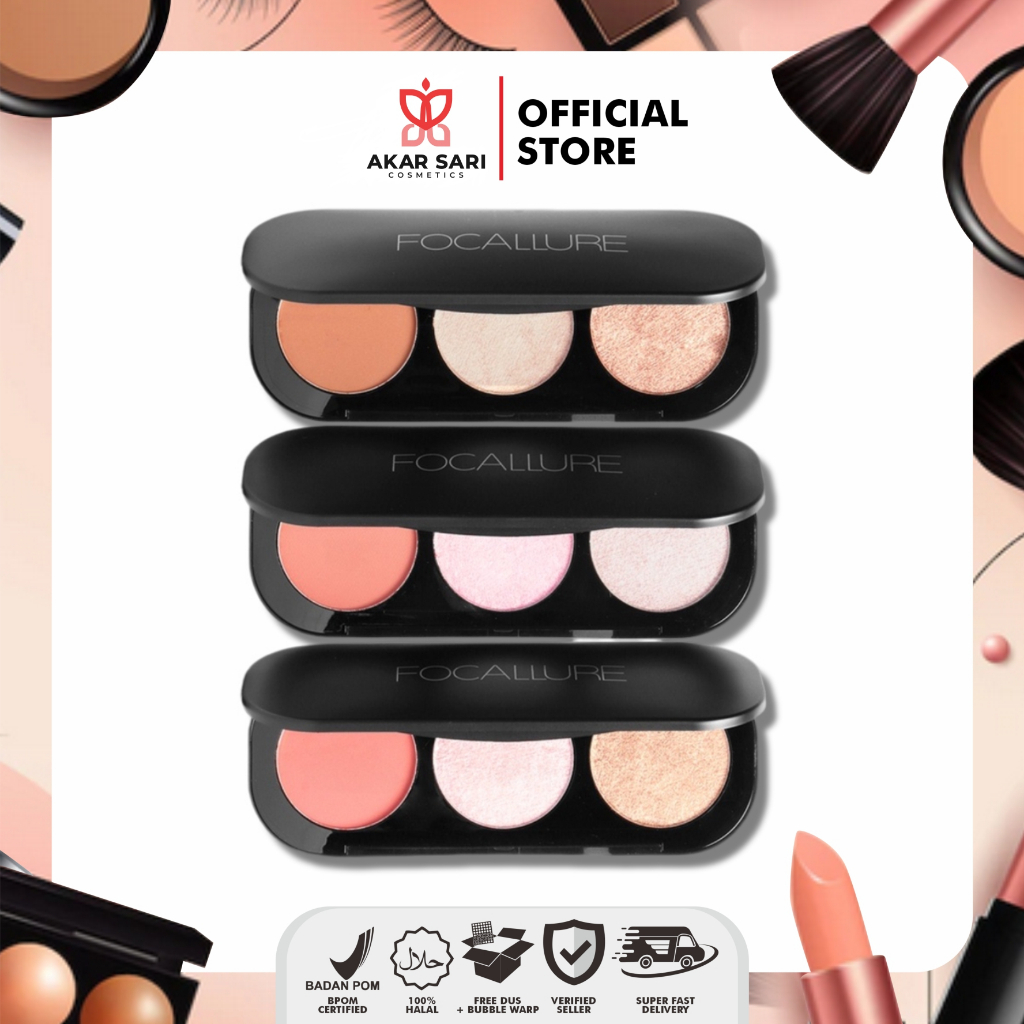 Jual FOCALLURE TRIO BLUSH ON & HIGHLIGHTER & CONTOUR PALETTE - FA26 ...