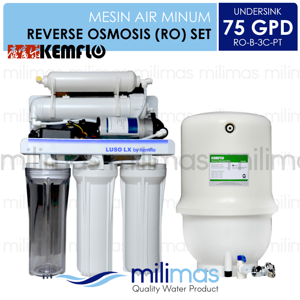 Jual KEMFLO- Mesin Air Minum RO Set Siap Pakai 5 Step Uk.75 GPD -UNDERSINK | Shopee Indonesia