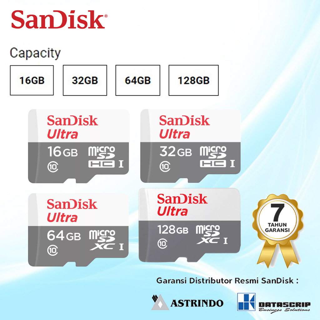 Jual Memory Card | Micro SD 16GB | 32GB | 64GB | 128GB SanDisk Ultra up to 100Mbps Class 10 ...