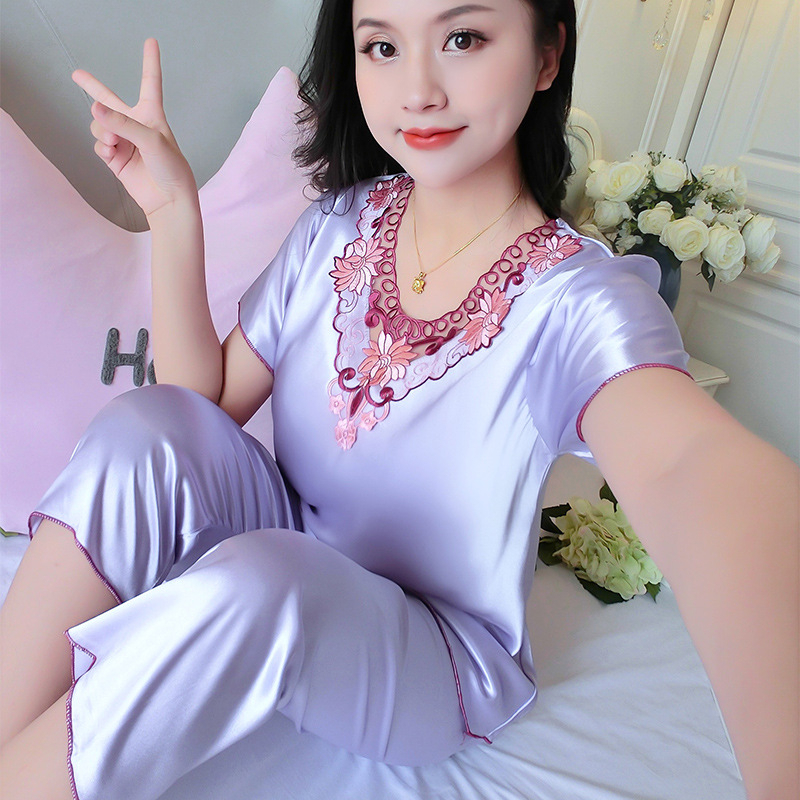 Jual Baju Tidur Set Wanita Celana 7/8 bahan Satin Premium V Neck dengan ...